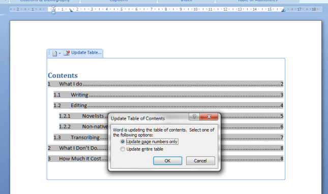My short cuts – how to create a contents page in Word | LibroEditing ...
