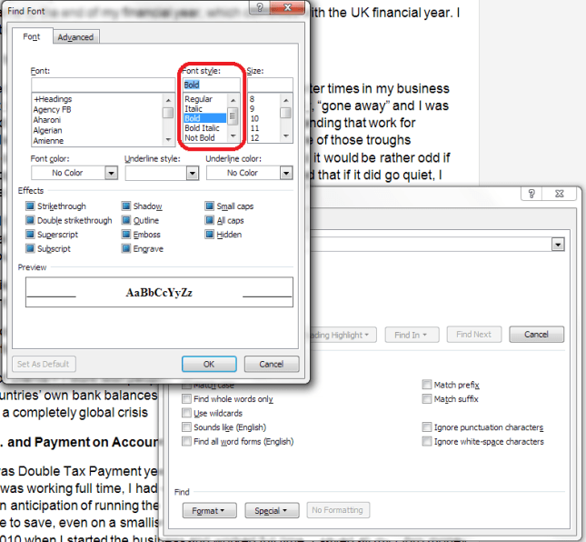 Find and replace in Word 2007, 2010 and 2013 3: finding formatting ...