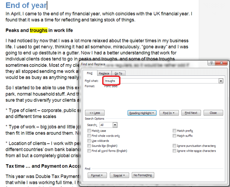 Find and replace in Word 2007, 2010 and 2013 3: finding formatting ...