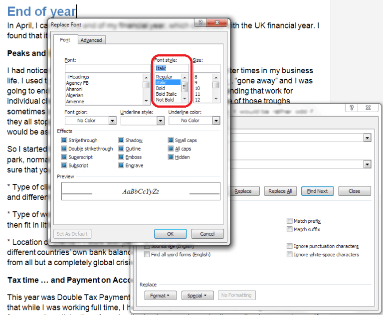 Find and replace in Word 2007, 2010 and 2013 3: finding formatting ...