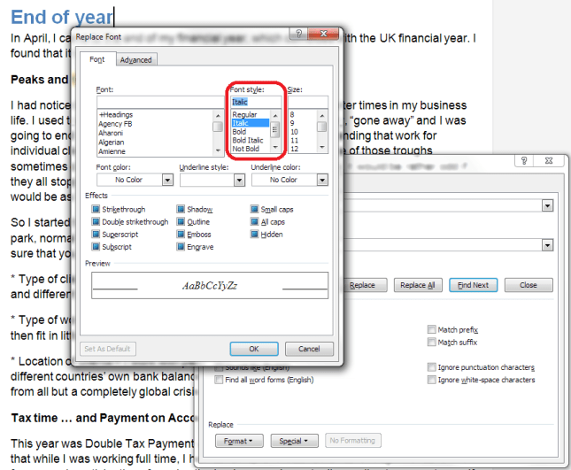 Find and replace in Word 2007, 2010 and 2013 3: finding formatting ...