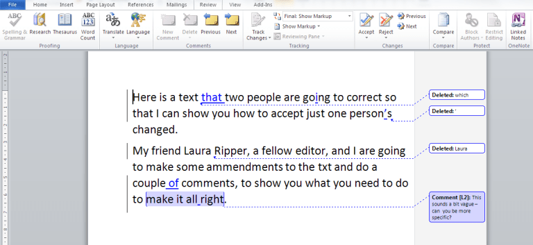 How do I accept one reviewer’s changes in Track Changes in Word 2010 ...