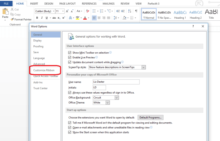 How do I access the Customize Ribbon menu in Word 2010, 2013 and 2016 ...